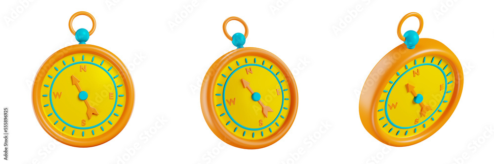 Compass 3D icon set multiple views, Multiple angles of compass 3D ...