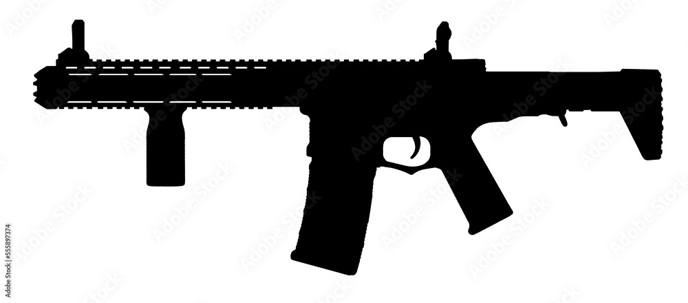 Silhouette image of ar assault rifle weapon with dot sign and front ...