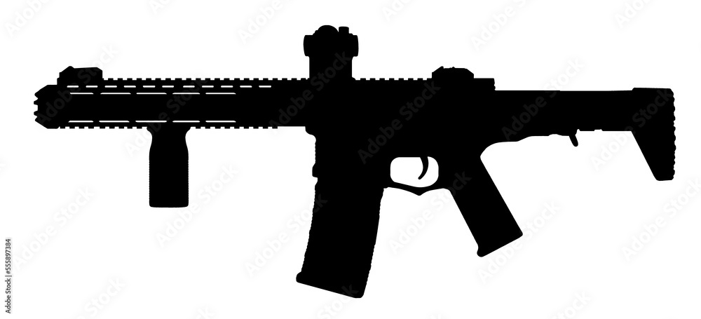 Silhouette image of ar assault rifle weapon with dot sign and front ...