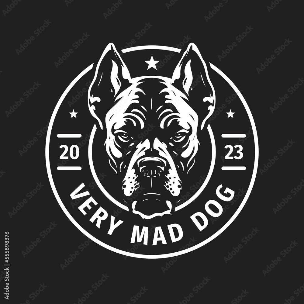 Very mad dog creative logo design. Dog head concept one color flat ...