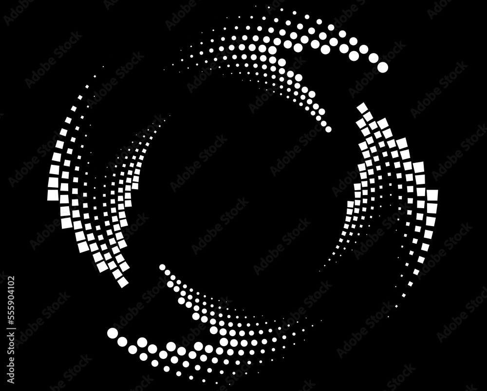 White halftone dots in vortex form. Geometric art. Trendy design ...