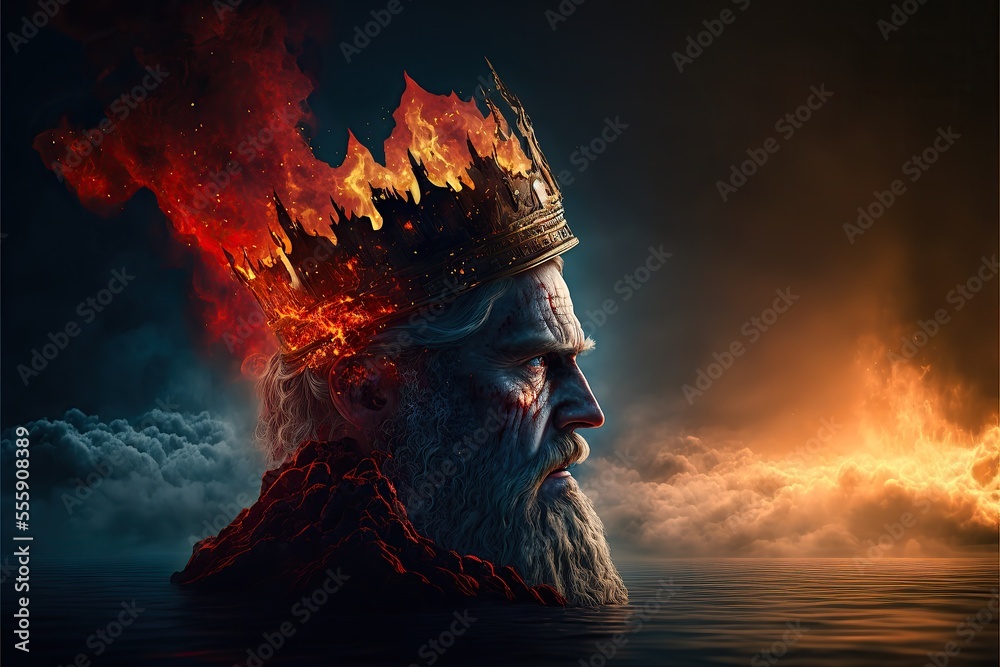 Generative AI digital art of an stoic old king of the fire, fictional ...