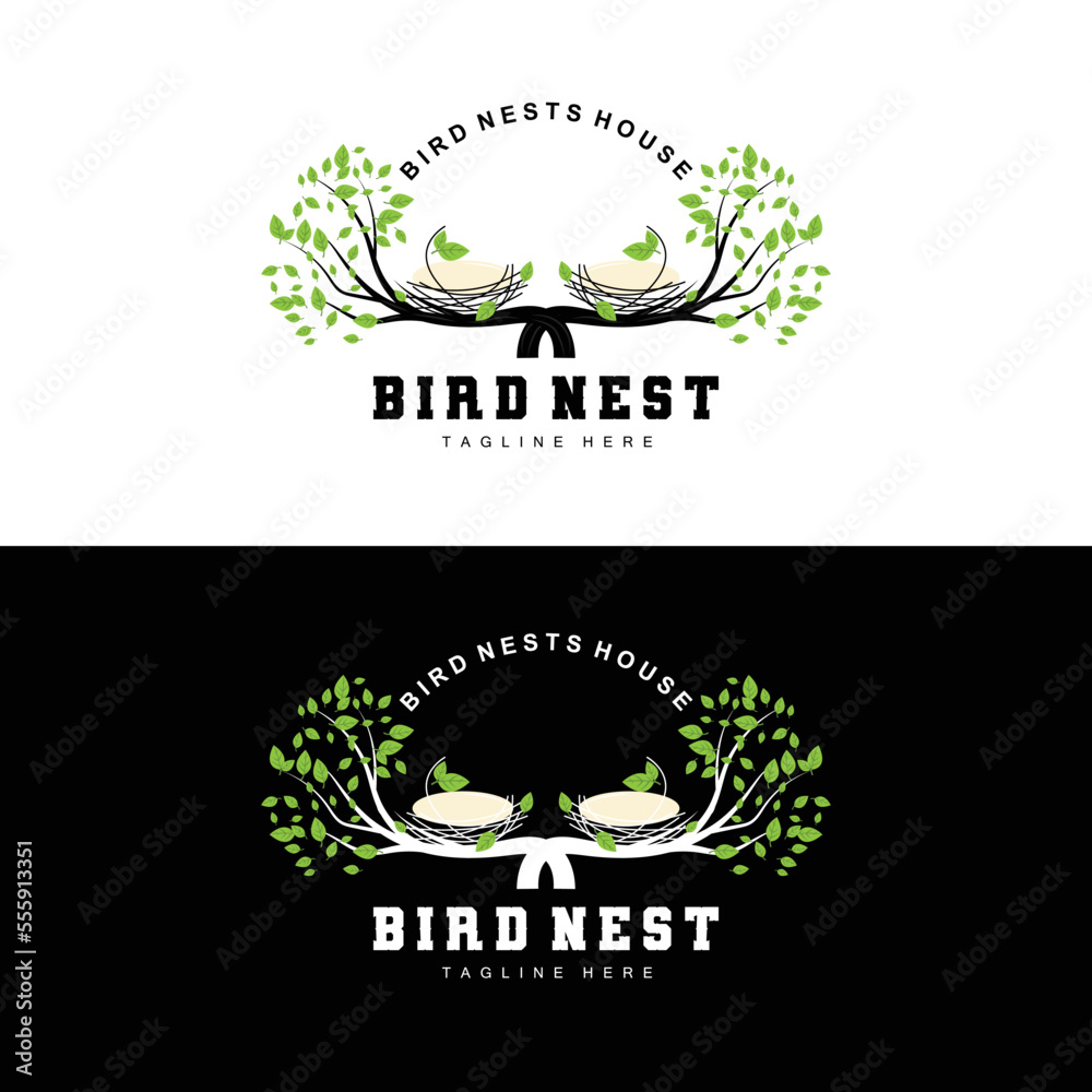 Bird's Nest Logo Design, Bird House Vector For Eggs, Bird Tree Logo ...