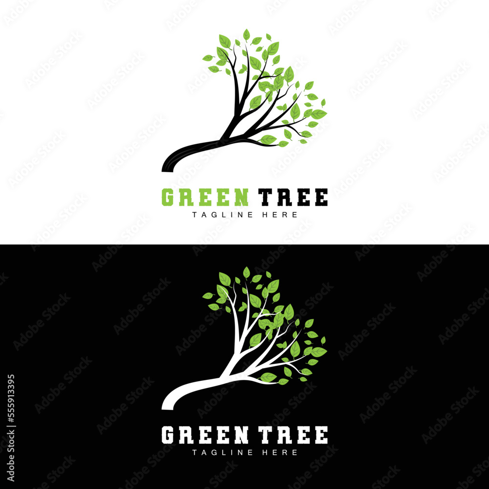 Green Tree Logo Design, Bonsai Tree Logo Illustration, Leaf And Wood ...