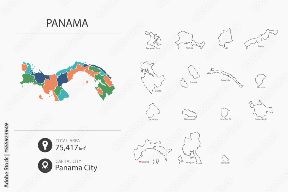 Map of Panama with detailed country map. Map elements of cities, total ...
