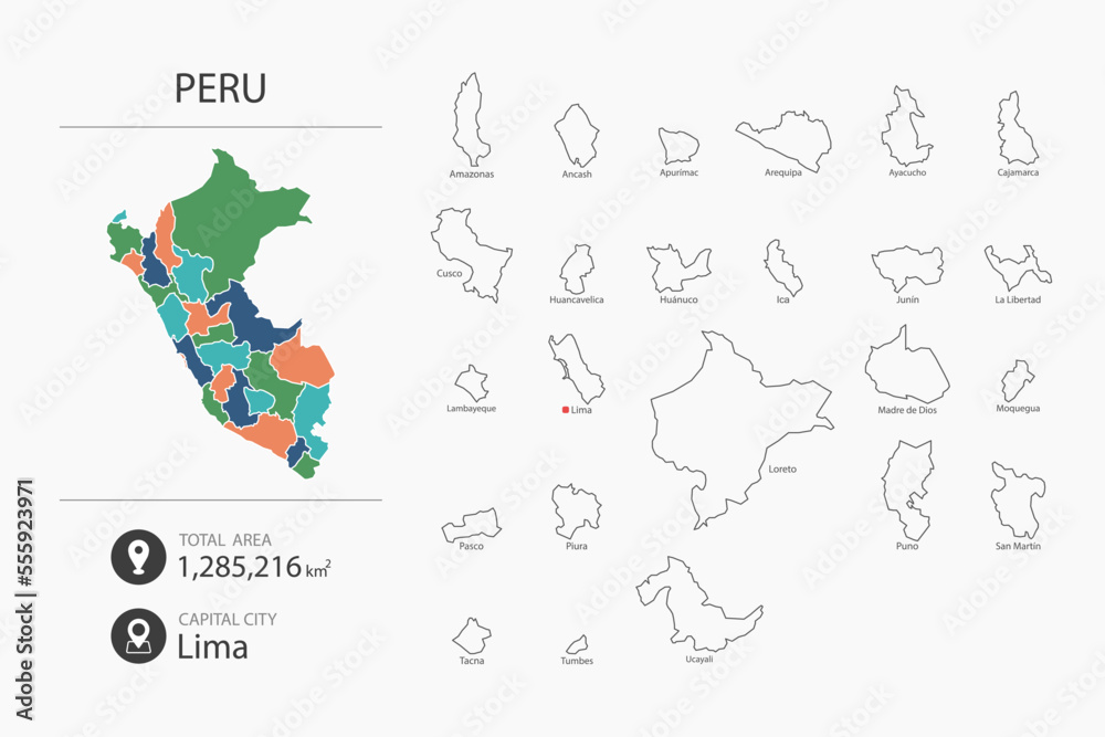 Fototapeta mapa świata dla dzieci Map of Peru with detailed country map ...