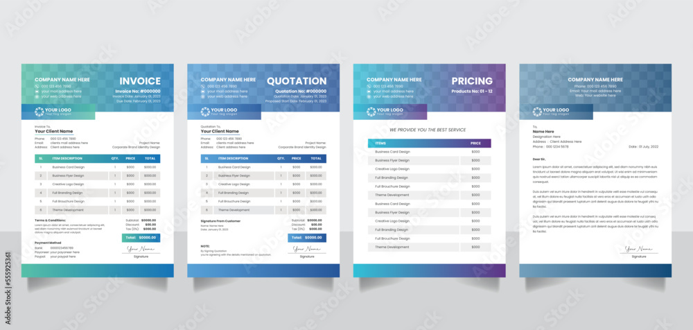 Creative minimal business invoice quotation money bill pricelist ...