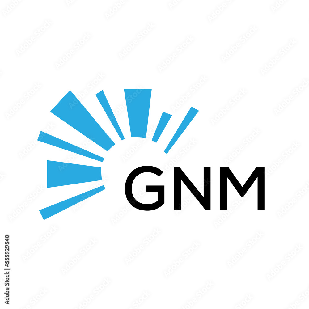 GNM letter logo. GNM blue image on white background and black letter ...
