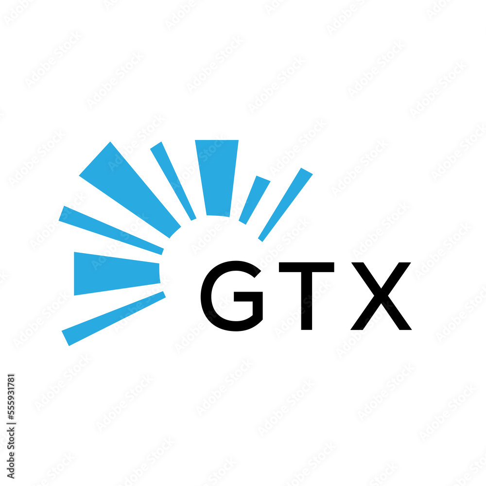 GTX letter logo. GTX blue image on white background and black letter ...