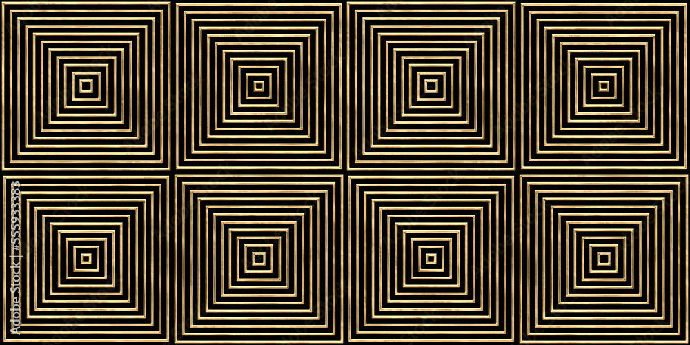 Seamless golden Art Deco optical illusion striped squares line pattern ...