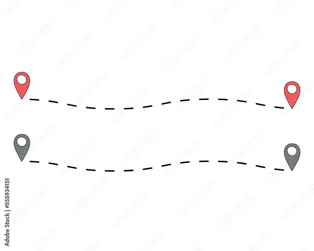 Airplane line path vector set. Route of the aircraft. Flight from point ...