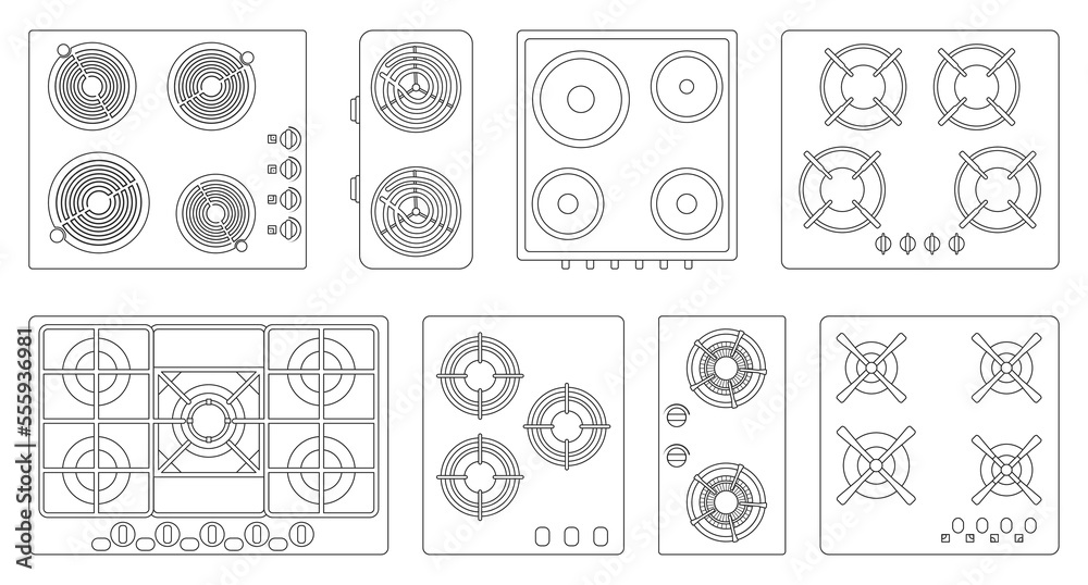Cooktop surface vector outline set icon. Vector illustration electric ...