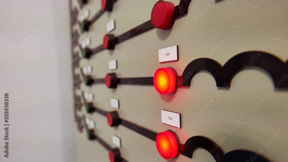 Control buttons and light indicating the work status installed in front ...