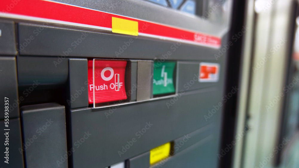 Control buttons and light indicating the work status installed in front ...