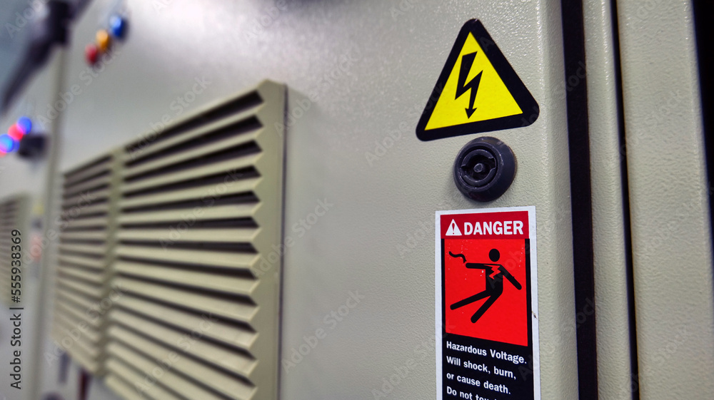 Concepts for work and workplace safety. Electric shock warning ...