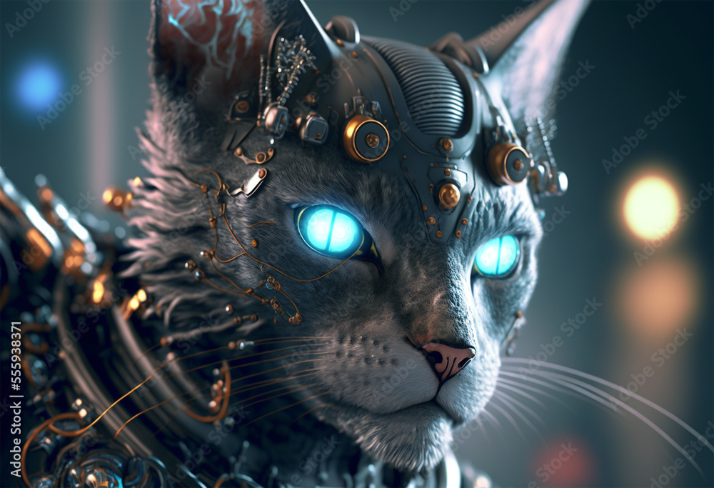 Robot cat. Mix between cat and machine. Stock Illustration | Adobe Stock