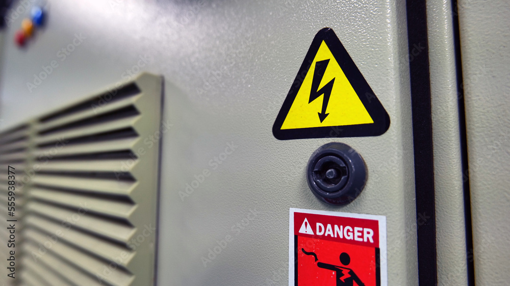 Concepts for work and workplace safety. Electric shock warning ...