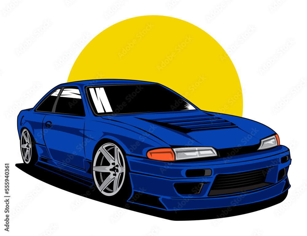90s car design concept with blue coloring vector illustration graphic ...