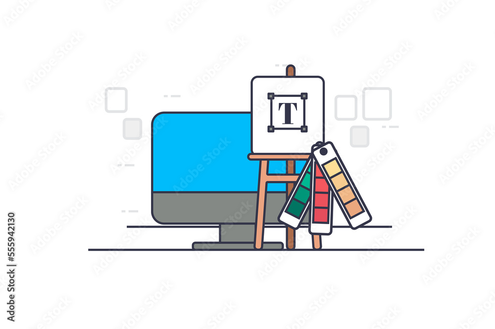 Designer studio concept in flat outline design. Inspiration and ...