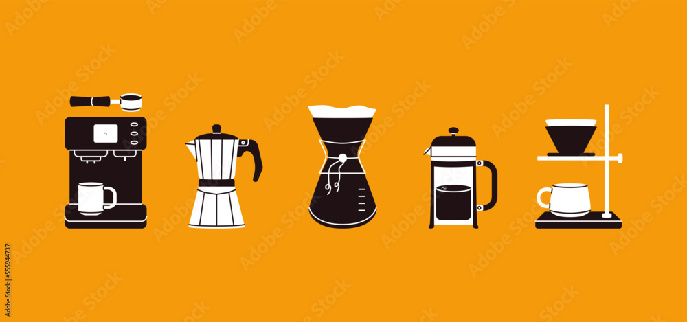 Coffee making types. Different methods cartoon doodle style for coffee ...