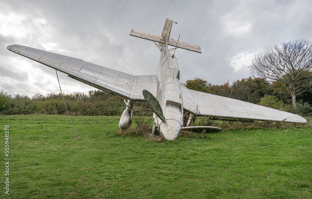 Down Two Earth, Stainless Steel sculpture of a downed Junkers JU87 ...