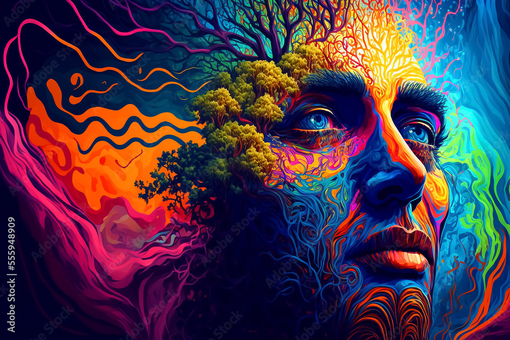 psychedelic portrait human, Colorful psychedelic portrait of an ...