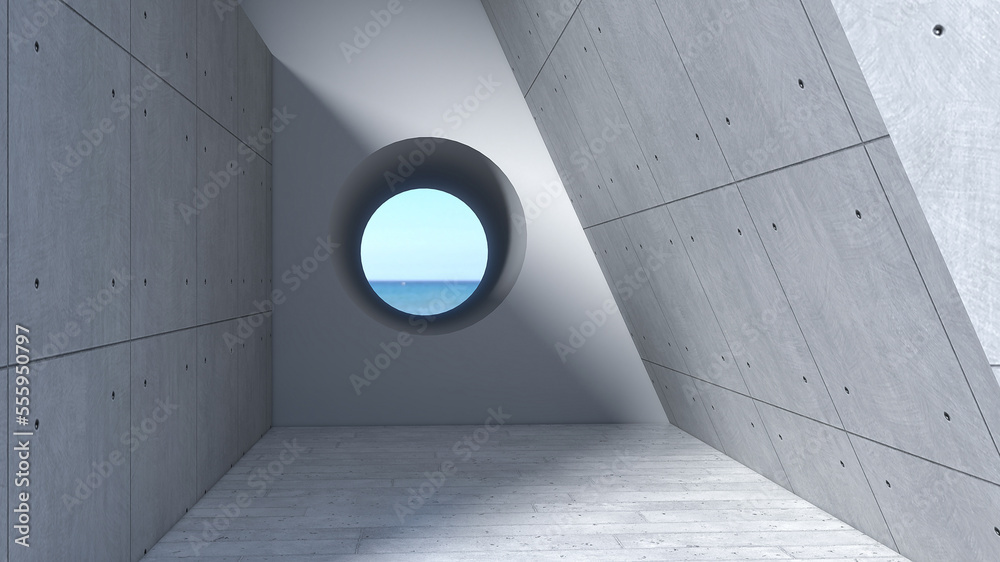 modern concrete room space, floor, wall, concrete structures, empty ...