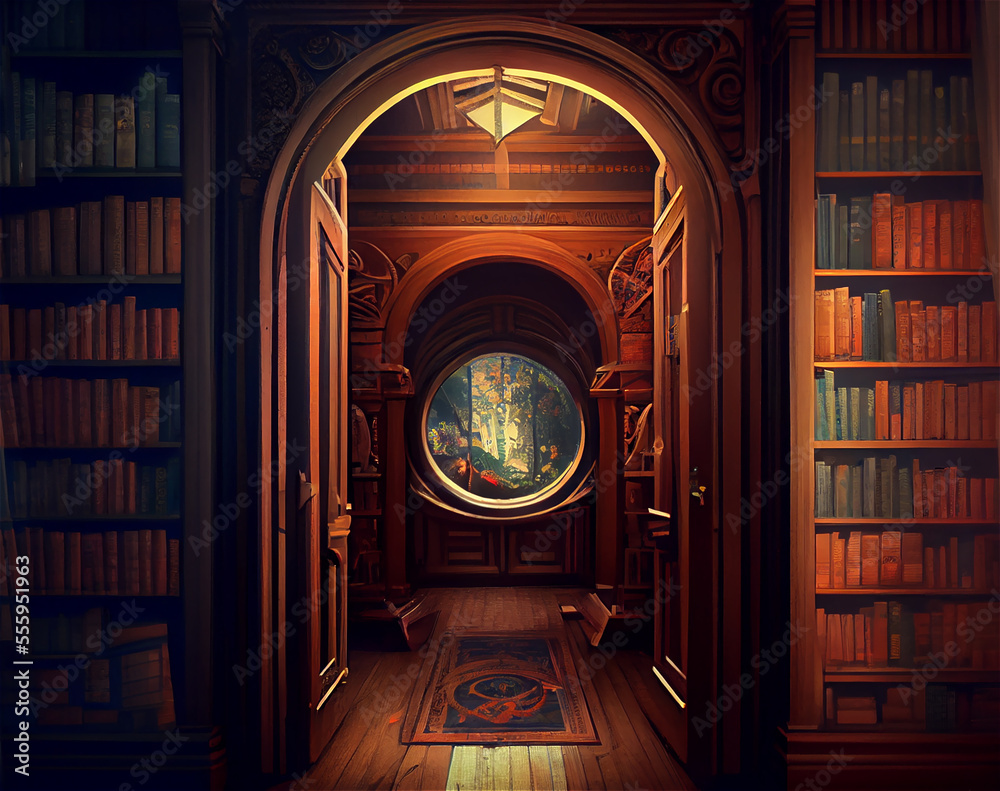 Mysterious secret passage in an ancient library Stock Illustration ...
