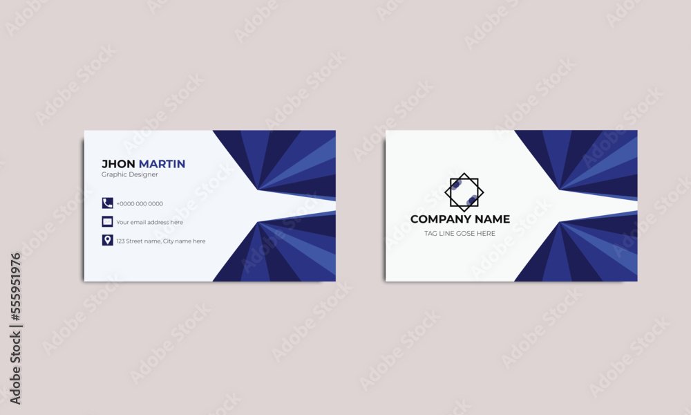 Business card template Fresh Card Minimal Design White and Blue Diamond ...
