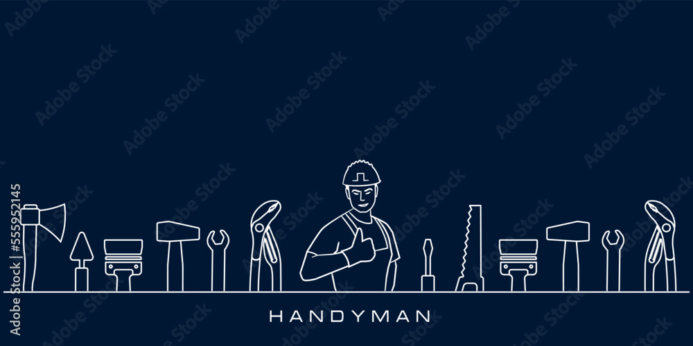 Professional handyman services. Vector banner template with worker ...