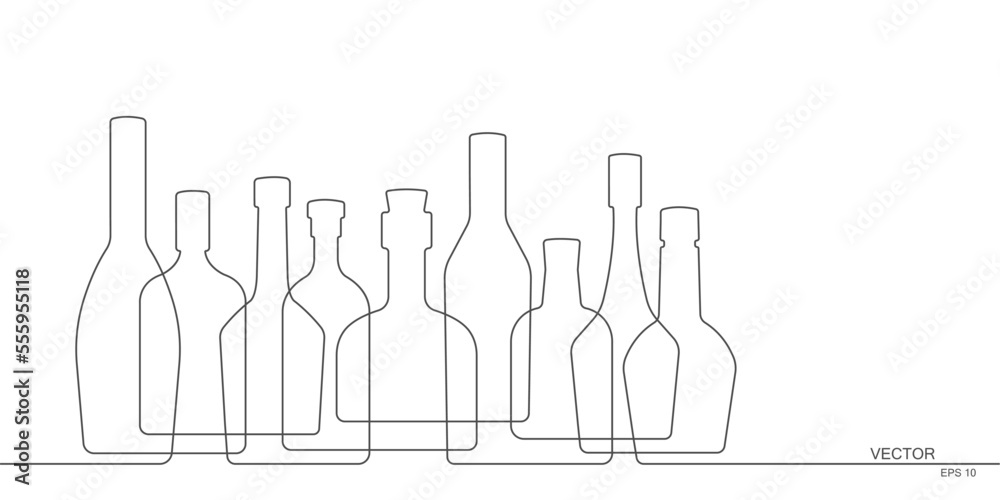 Drink Background.Alcoholic drinks concept.Continuous line drawing ...