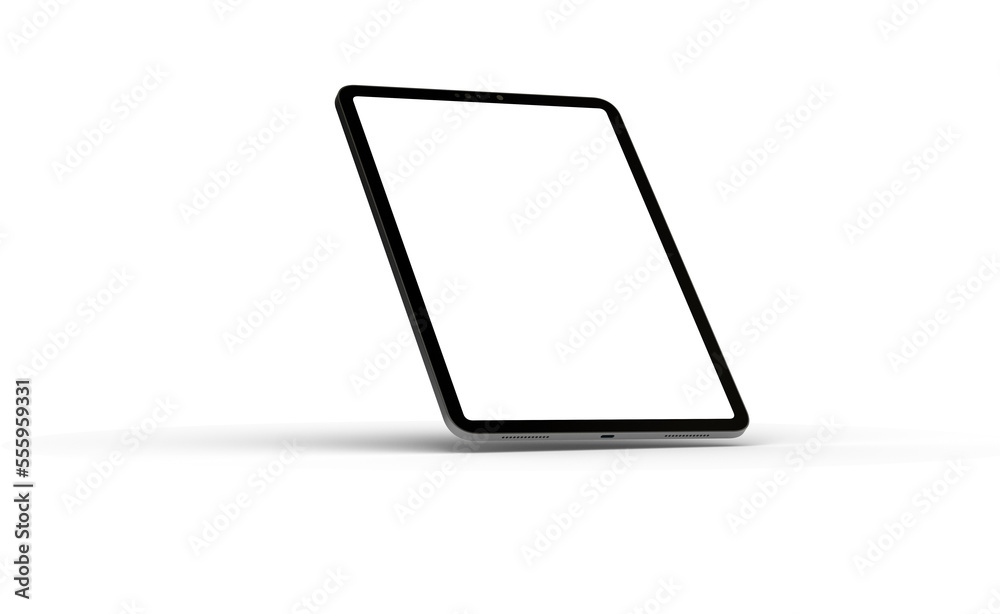 Blank screen realistic tablet frame, rotated position, side view, top ...