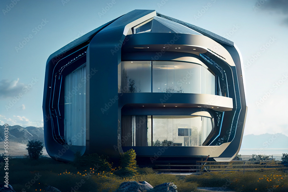 Conceptual futuristic house of the future, ai illustration. Comportable ...
