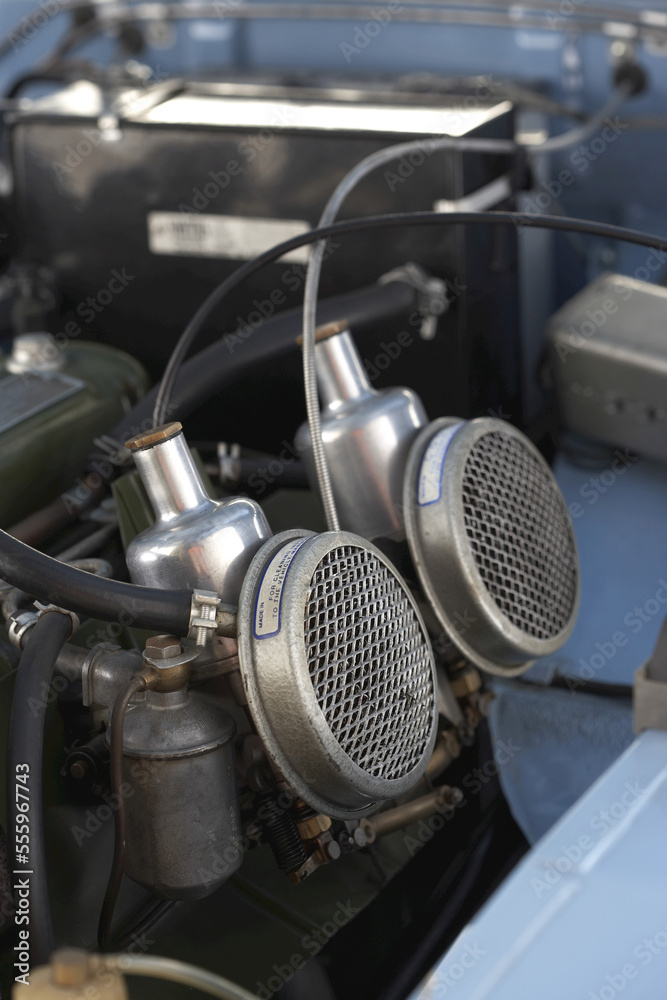Engine Carburators of 1960 Austin Healey Bugeye Sprite Stock Photo ...