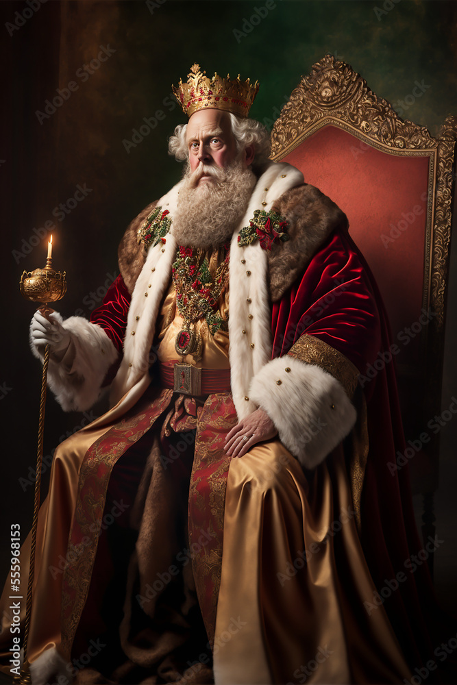 Old King Portrait like Santa sitting on the Royal chair Stock ...