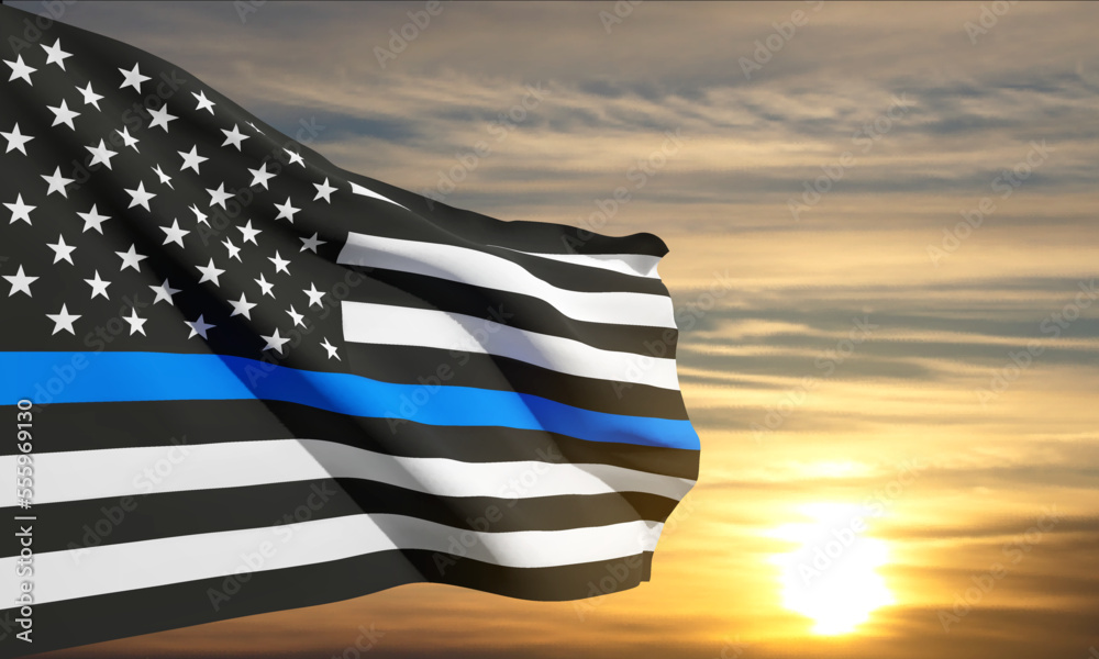 Thin Blue Line. American flag with police blue line on a background of ...