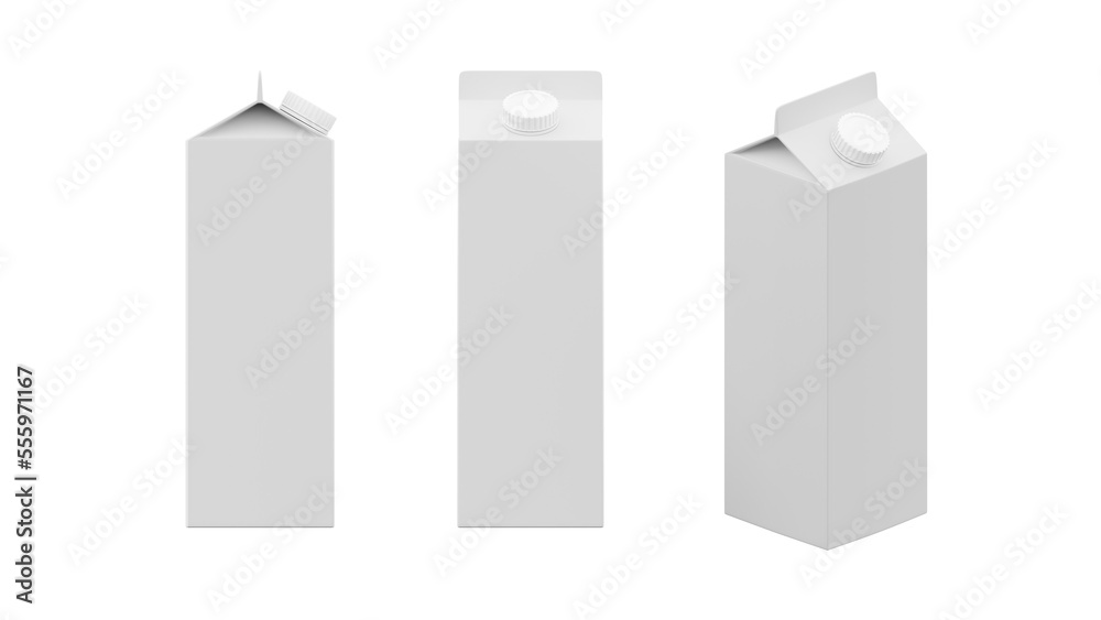 mock up set of blank packaging boxes milk on whie, 3d rendering milk ...