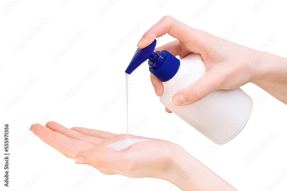 Female hands using liquid soap. Isolated png with transparency Stock ...