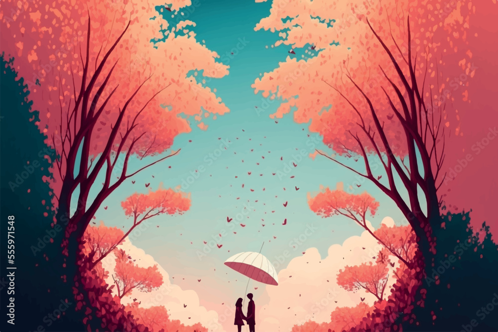 Lovers Silhouttes Vector Illustration at the Romantic Emotional Nature ...