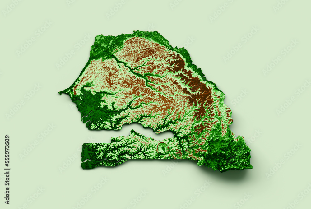 Senegal Topographic Map 3d realistic map Color 3d illustration Stock ...