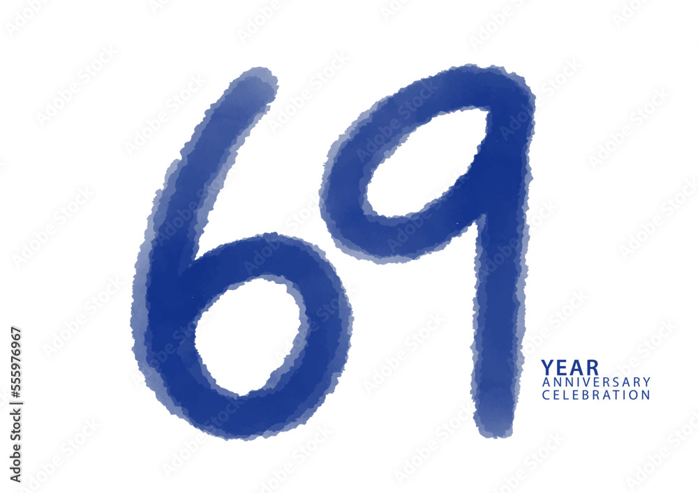69 year anniversary celebration blue color logotype vector, 69 number ...