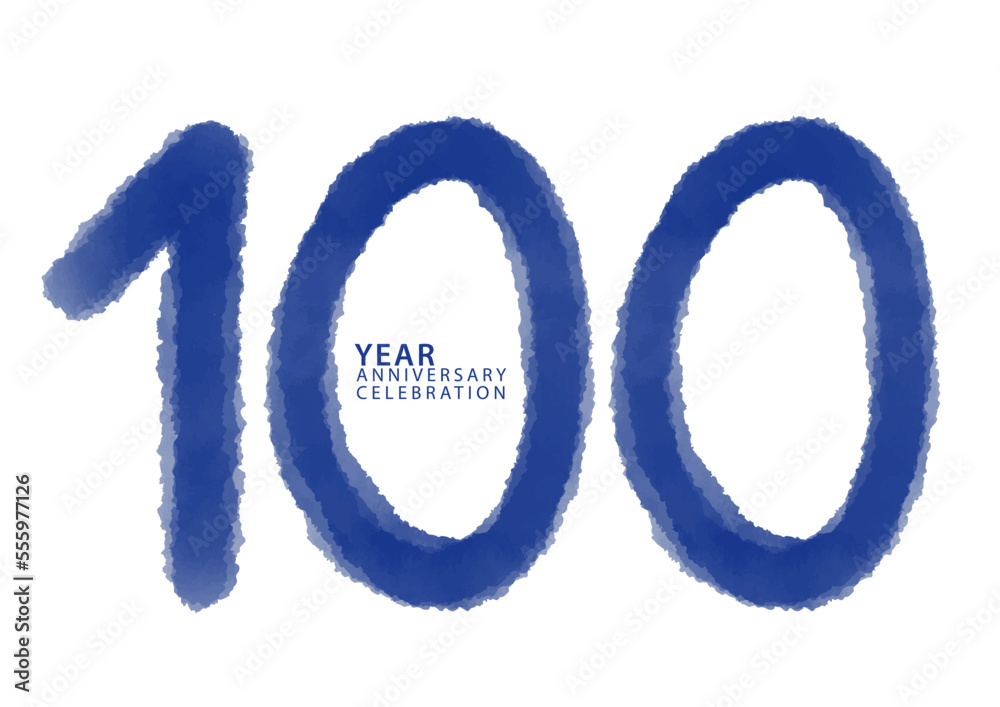 100 year anniversary celebration blue color logotype vector, 100 number ...