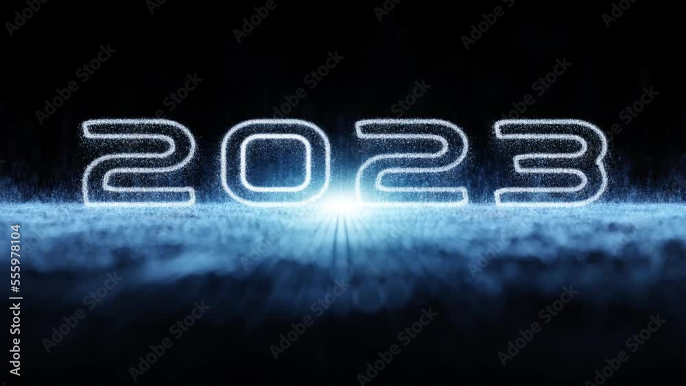 Digital technology detailed wavy lines on black background with 2023 ...