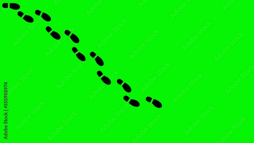 Human boot foot print walk animation on green screen. Two feet of ...