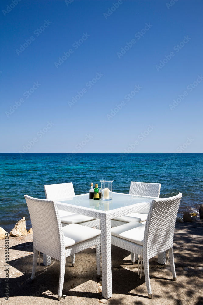 Restaurant Table on the Beach, Majorca, Spain Stock Photo | Adobe Stock