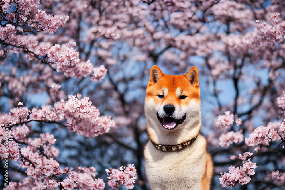 Beautiful Shiba-Inu and sakura trees, made by Artificial Intelligence ...