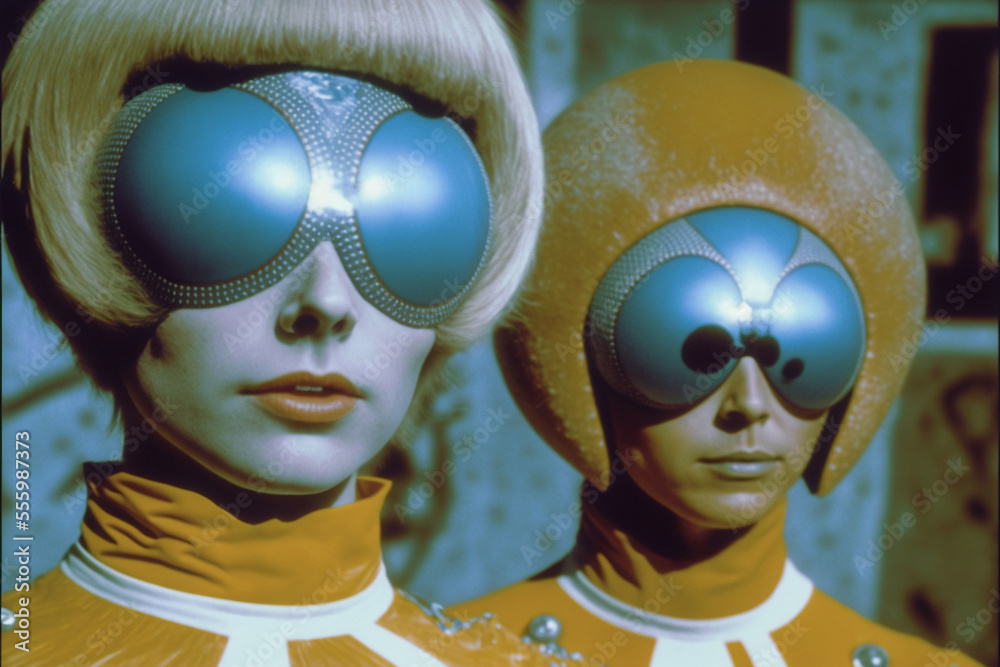 Actors in a retro sci-fi television show from the 1970s. They are ...