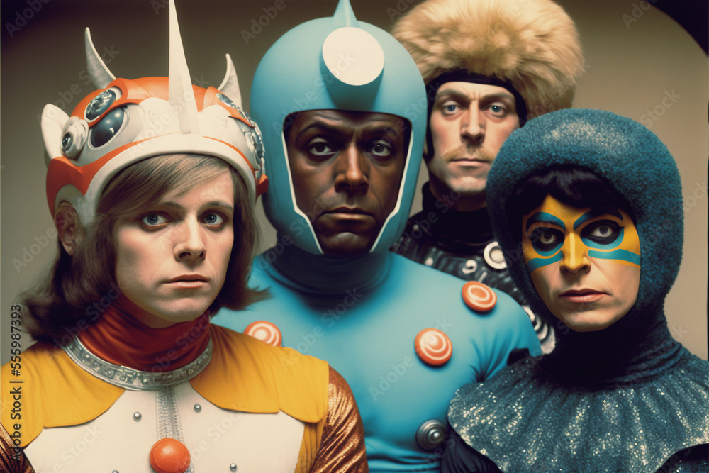 Actors in a retro sci-fi television show from the 1970s. They are ...