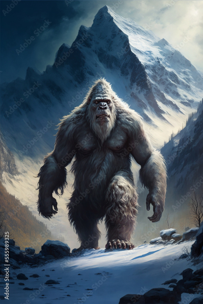 Generative AI illustration of yeti in the mountains Stock Illustration ...