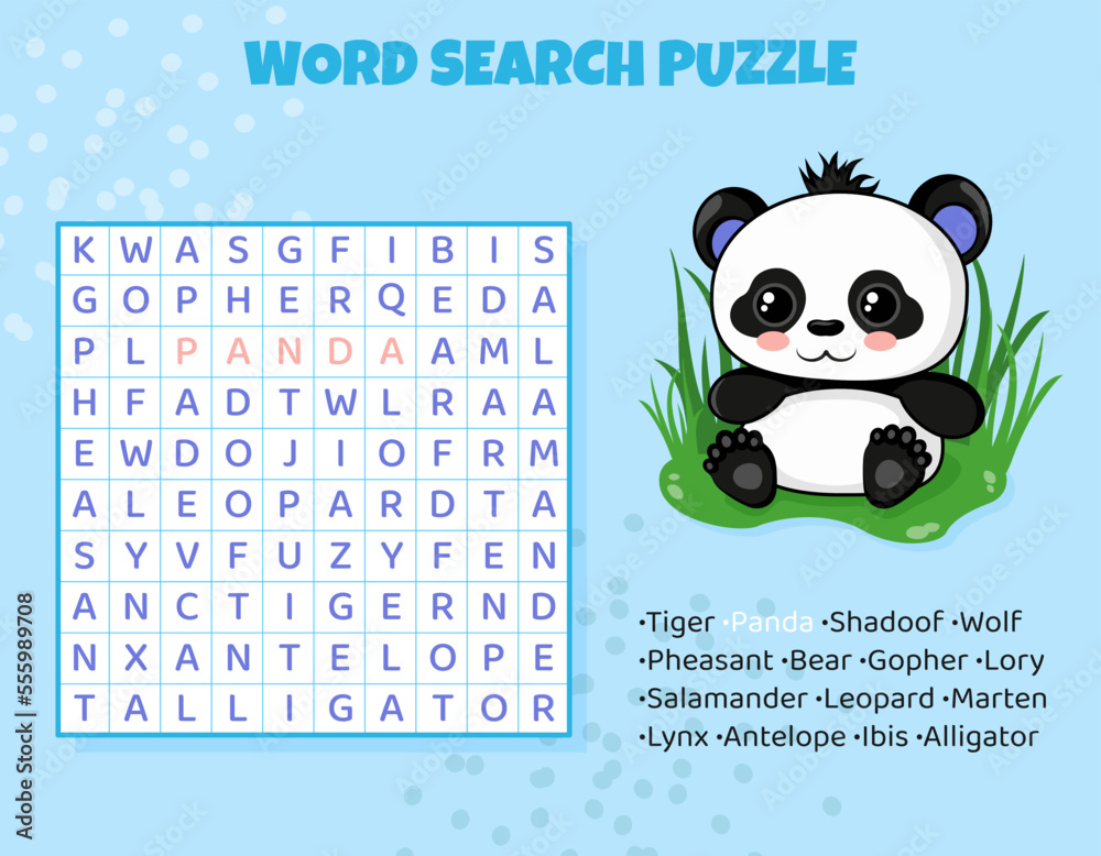 Word search puzzle for kids with Asian animals. Stock Vector | Adobe Stock